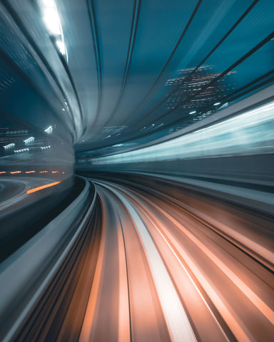 Long exposure of light trails in tunnel at | ID: 113012308