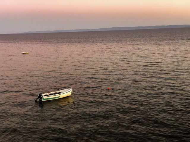 High angle view of boat on sea against sky | ID: 146793043