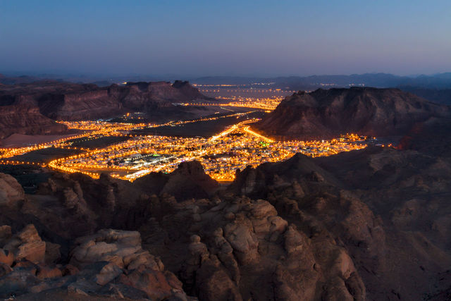 Aerial view of alula town and rock | ID: 188902719