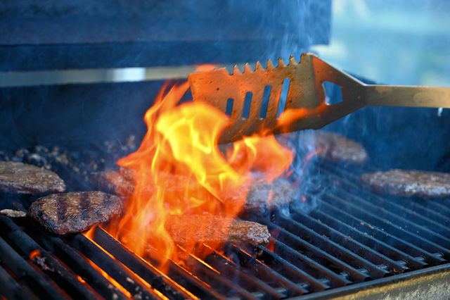 Close-up of fire on barbecue grill | ID: 143462601