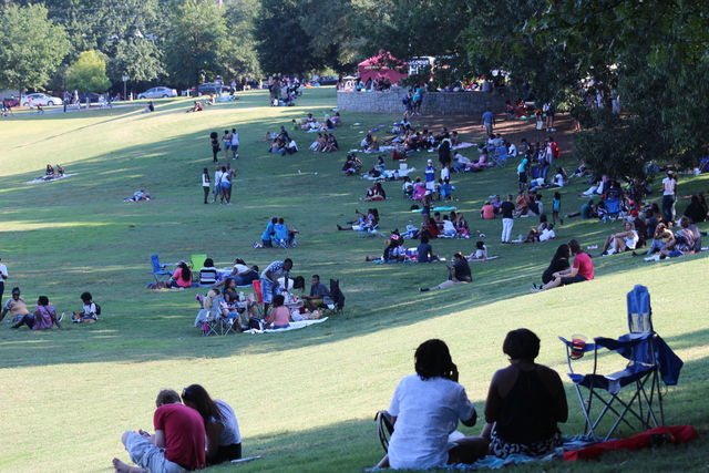 High angle view of people relaxing on park | ID: 92710435