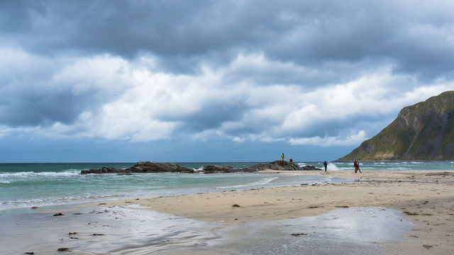 View of beach against cloudy sky | ID: 115883636
