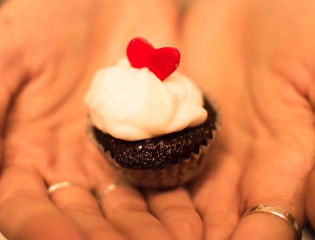 Close-up of hand holding cupcake | ID: 100826025