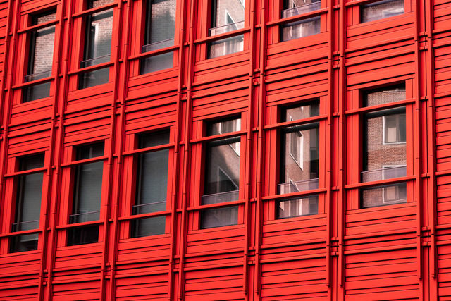 Full frame shot of building with red windows | ID: 137176086