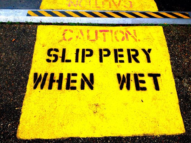 Safety warning sign in bright yellow patch | ID: 228714