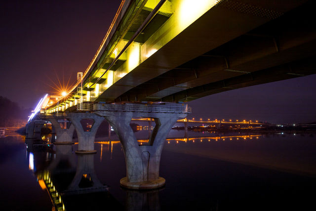 Illuminated bridge at night | ID: 143486238