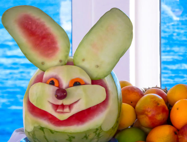 Close-up of anthropomorphic face on fruits | ID: 105412279