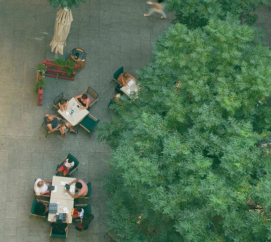 High angle view of people sitting at cafe | ID: 109962965