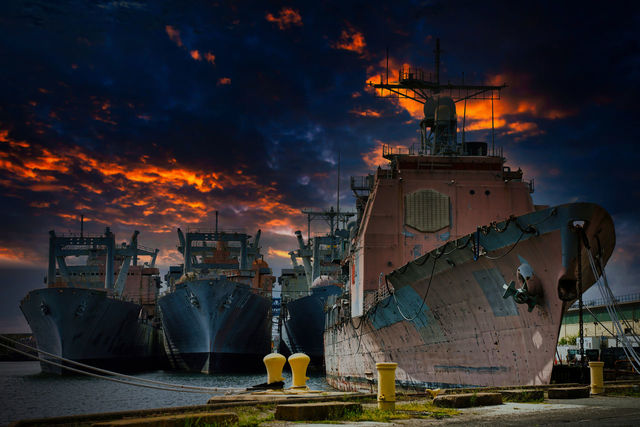 Scenic view of ships at night | ID: 196497933