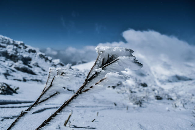 Close-up of snow on mountain against sky | ID: 133710082
