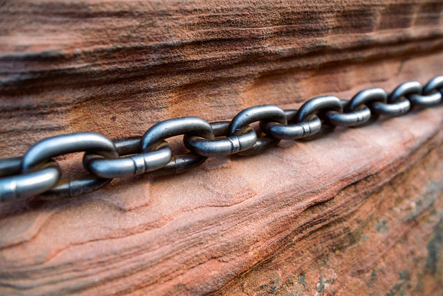 Close-up of chain on rock formation | ID: 138869262