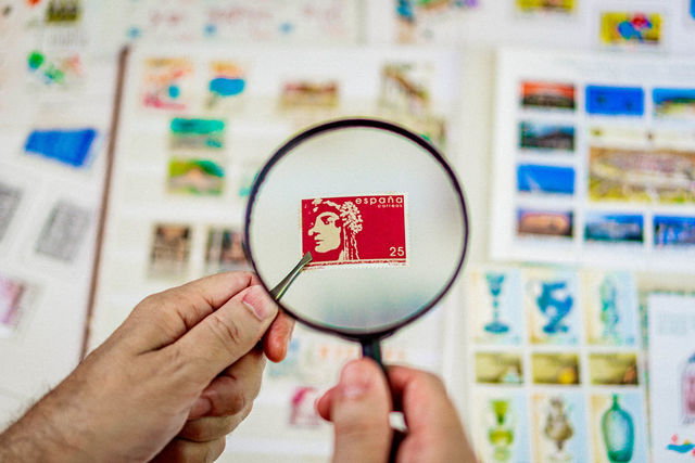 Close-up of hand holding a stam and a | ID: 168247511