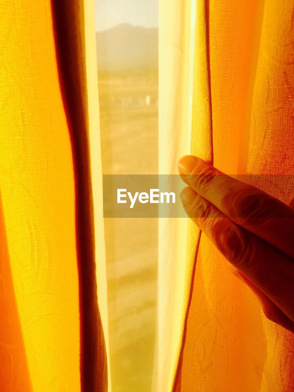 Close-up of person hand against window | ID: 91369901