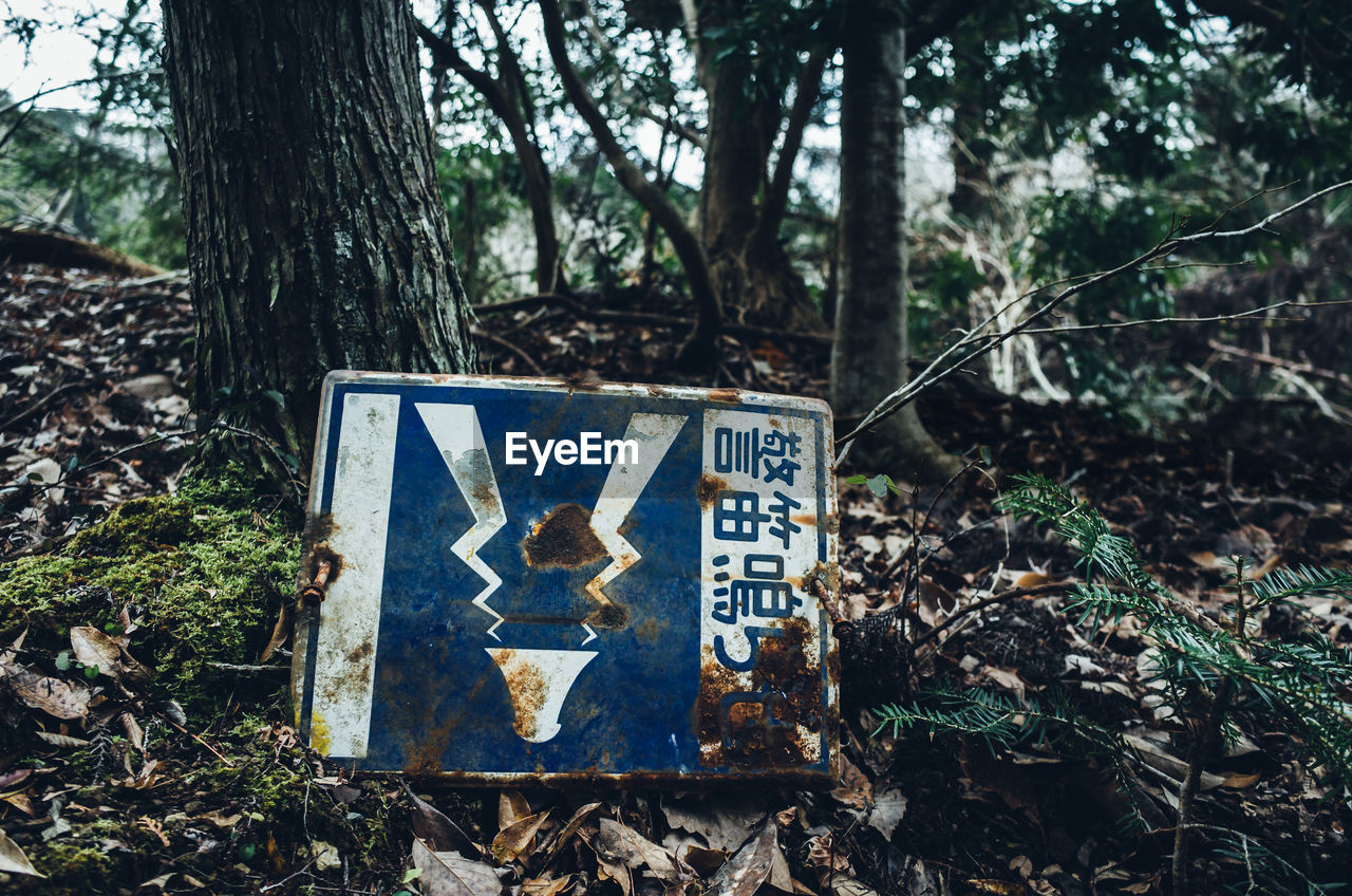 Warning sign on tree trunk | ID: 137266971