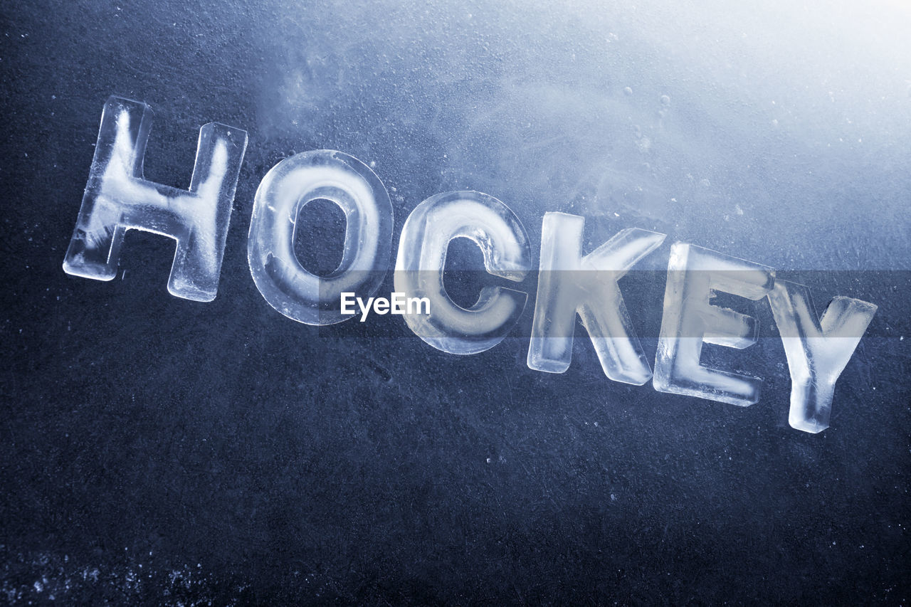High angle view of hockey text made from | ID: 133140655