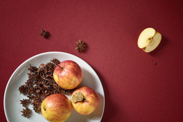 High angle view of apple on table | ID: 116680130