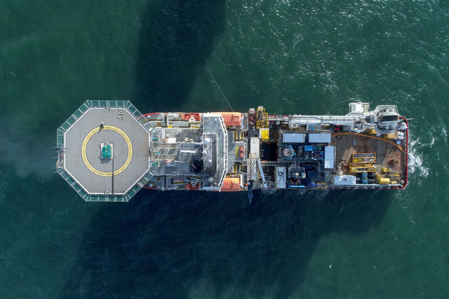 Aerial view of offshore platform in sea | ID: 139377454