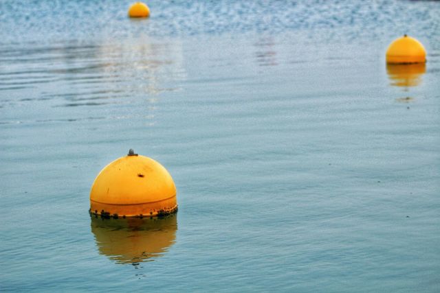 Yellow floats on sea water for marking | ID: 146178148