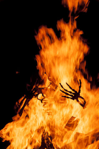 Close-up of skeleton burning in fire | ID: 95215240