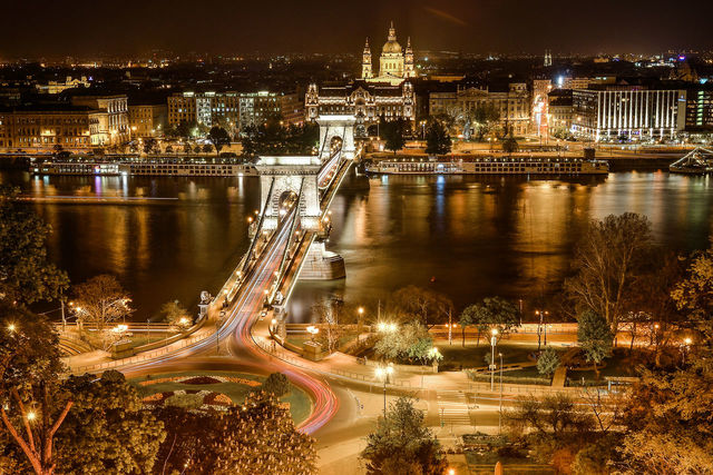 High angle view of illuminated bridge over | ID: 76963312