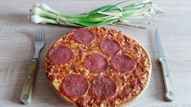 High angle view of pizza on table | ID: 87069523