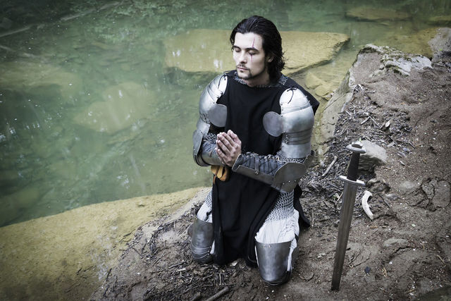 High angle view of knight praying at | ID: 103268584